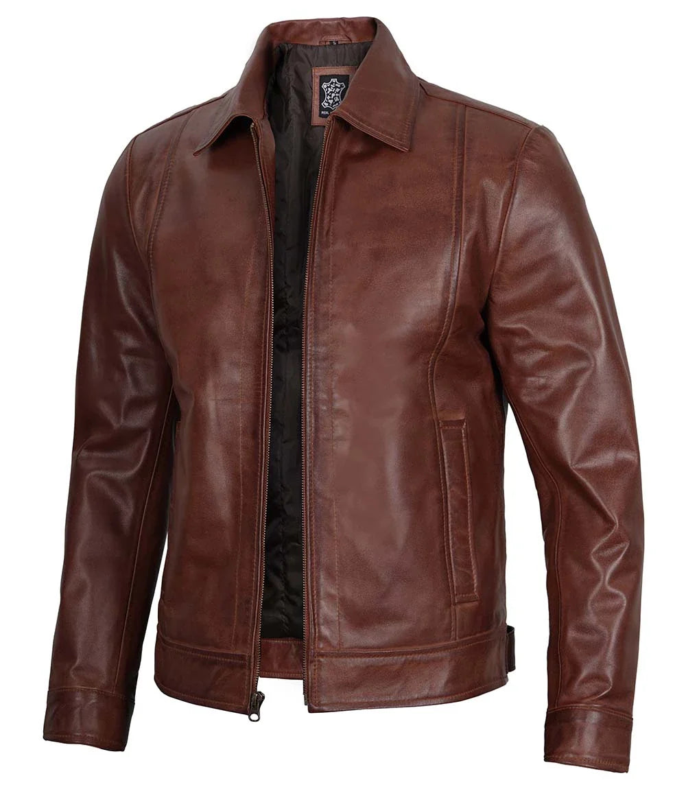 Veste en cuir marron Harrington pour hommes de grande taille – Angel ...